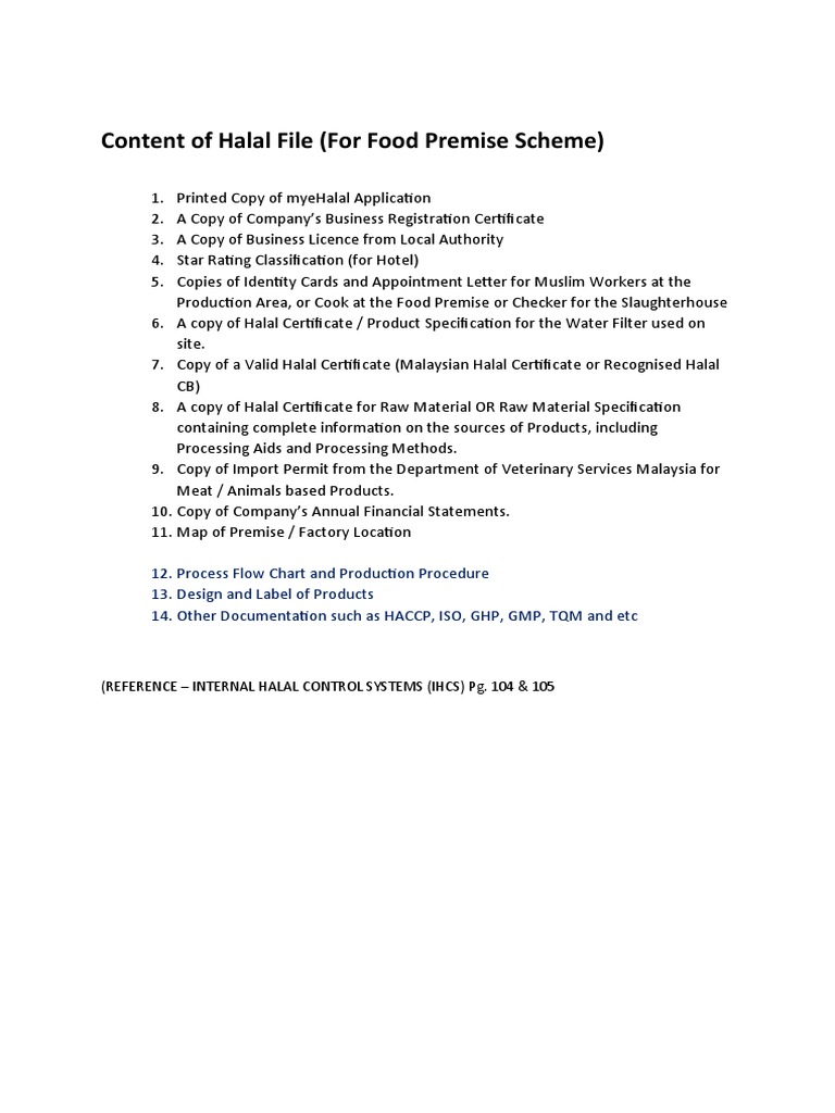 Content of Halal File (For Food Premise Scheme) | Download Free PDF ...