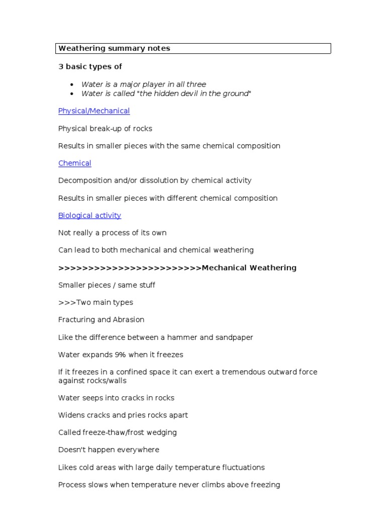 Weathering Rapid Summary Notes | PDF | Weathering | Physical Sciences