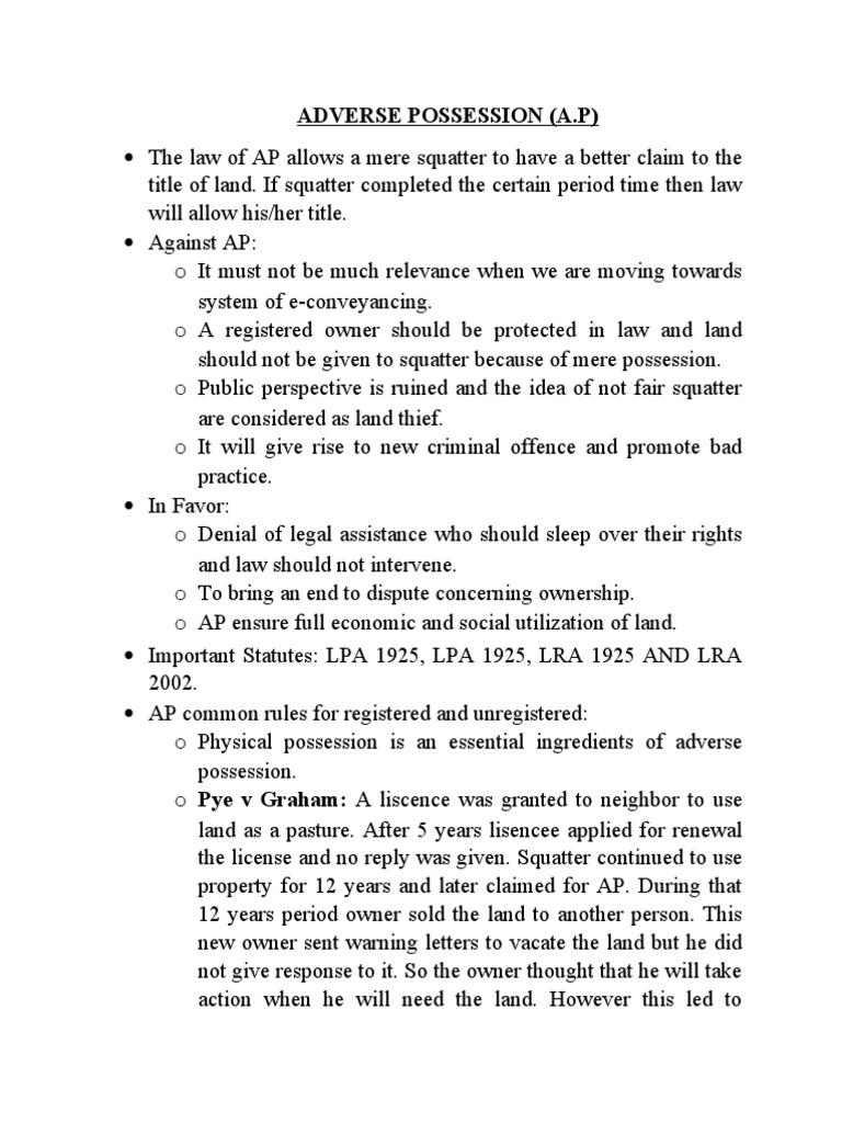 Adverse Possession | PDF | Adverse Possession | Leasehold Estate