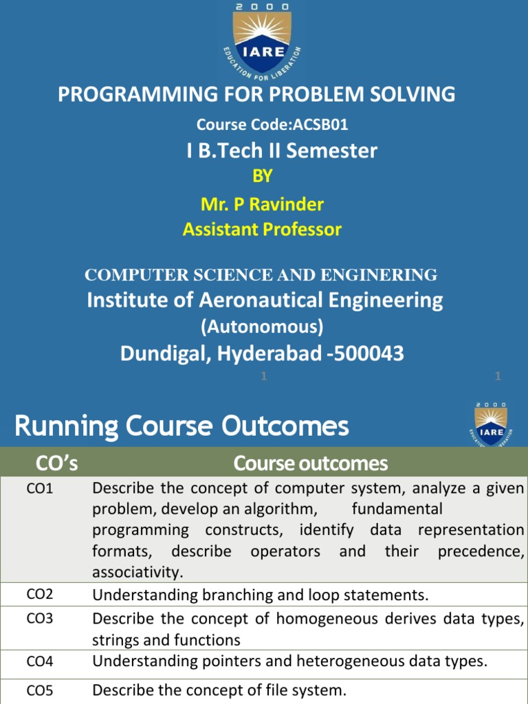 Cse Programming For Problem Solving Course Resources Pdf Computer Data Storage Data Type