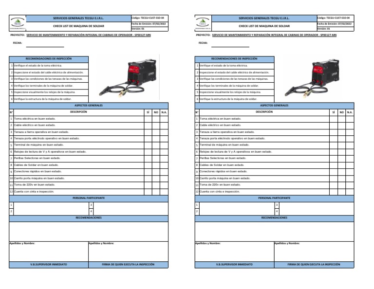 TECGU-CLIST-SSO-04 - Check List de Máquina de Soldar | PDF ...
