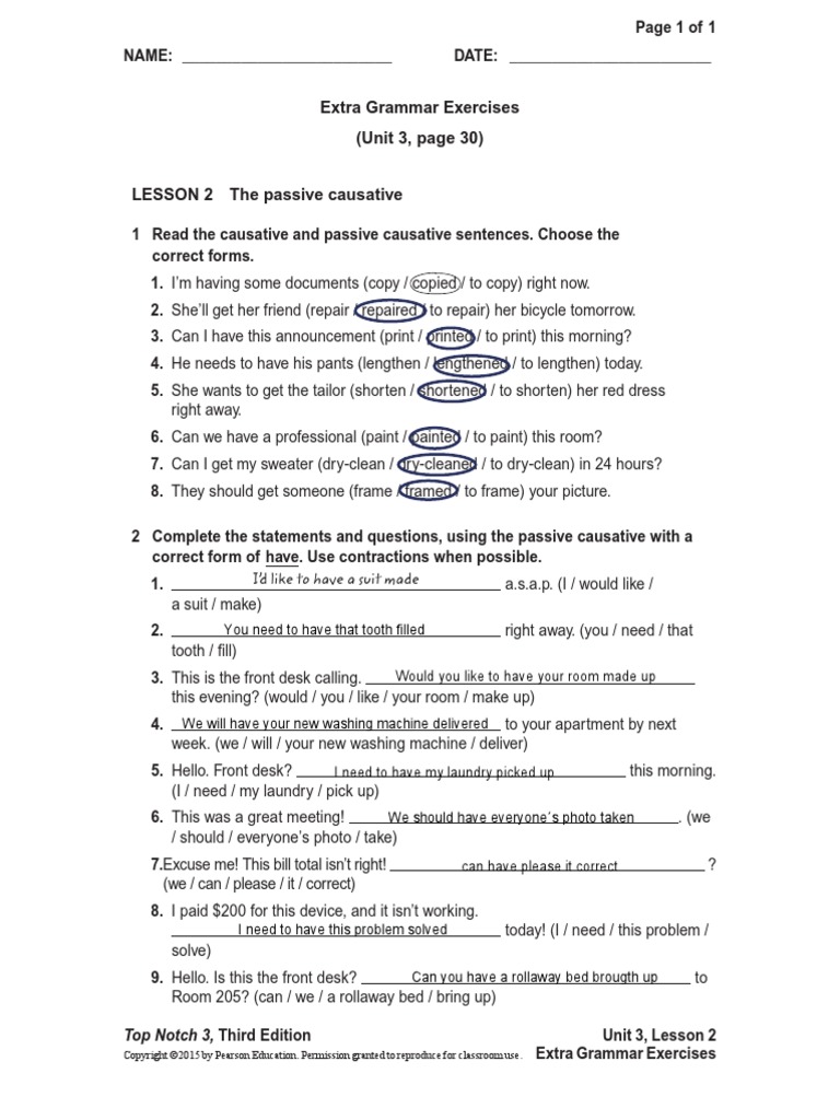 Extra Grammar Exercises (Unit 3, Page 30) : Top Notch 3, Third Edition | PDF