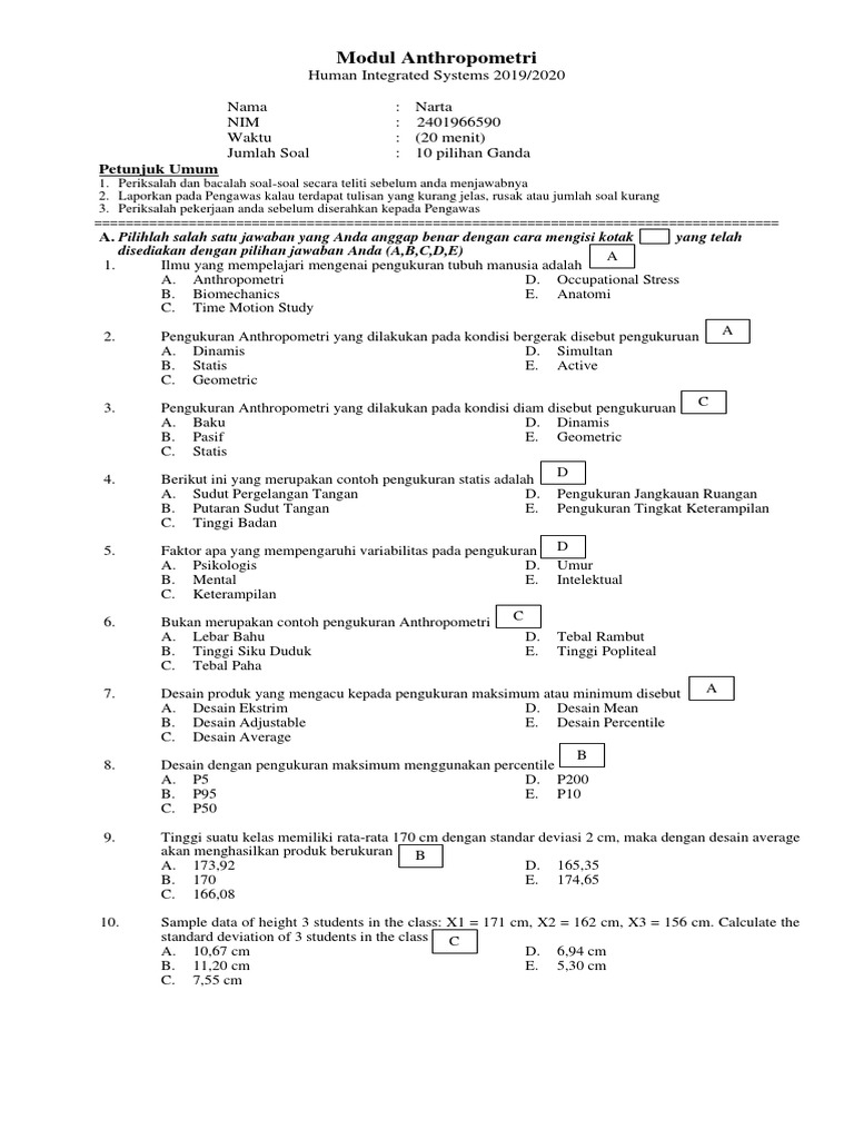 Ujian Ahda Test Anthropometri | PDF