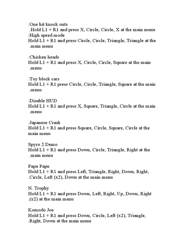Crash Team Racing Cheat Codes Guide | PDF