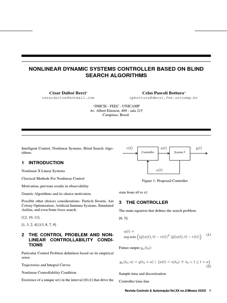 Nonlinear Dynamic Systems Controller Based On Blind Search Algorithms | PDF | Nonlinear System ...