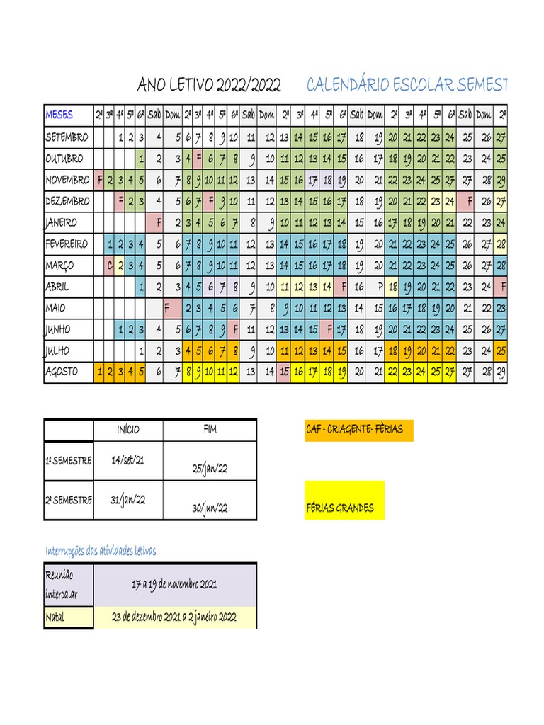 Calendario Semestral - Exemplo | PDF