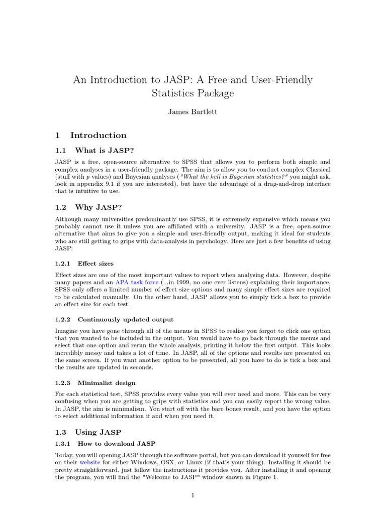 An Introduction to Using JASP: A Free and User-Friendly Statistics Package | PDF | Student's T ...