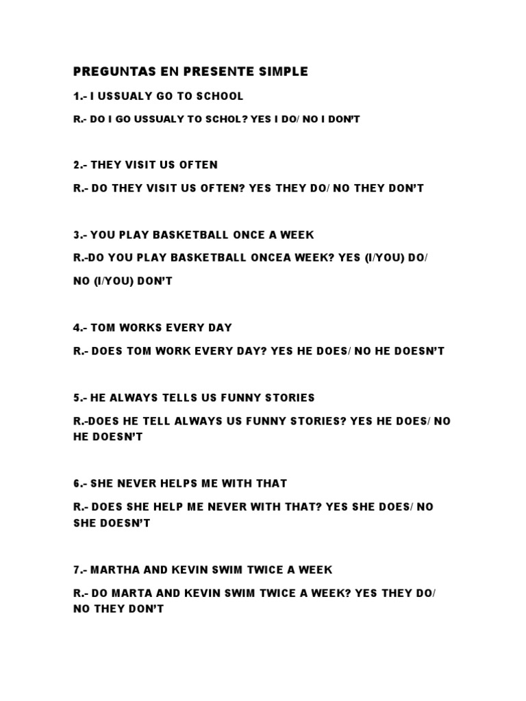 Preguntas en Presente Simple | PDF