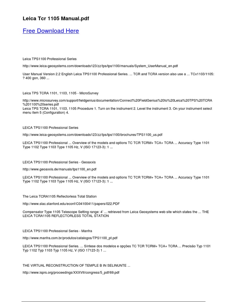 Free Download Here: Leica TCR 1105 Manual PDF | PDF | Computing
