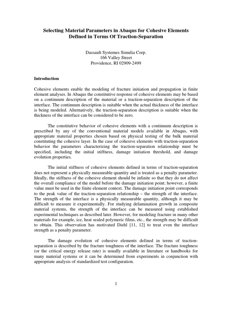 Selecting Material Parameters in Abaqus For Cohesive Elements | PDF ...