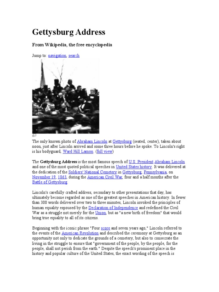 Gettysburg Address: From Wikipedia, The Free Encyclopedia | PDF