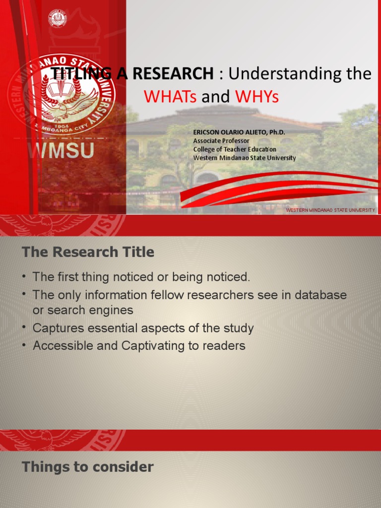 TITLING A RESEARCH: Understanding The: Whats Whys | PDF