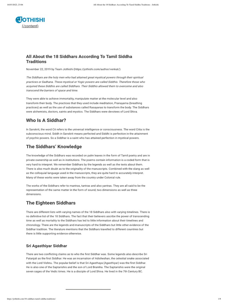 All About The 18 Siddhars According To Tamil Siddha Traditions ...