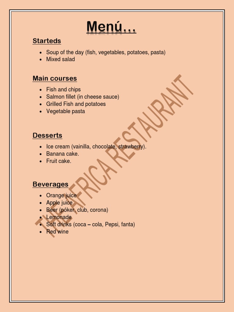 Menu The Africa Restaurant | PDF | Cooking, Food & Wine