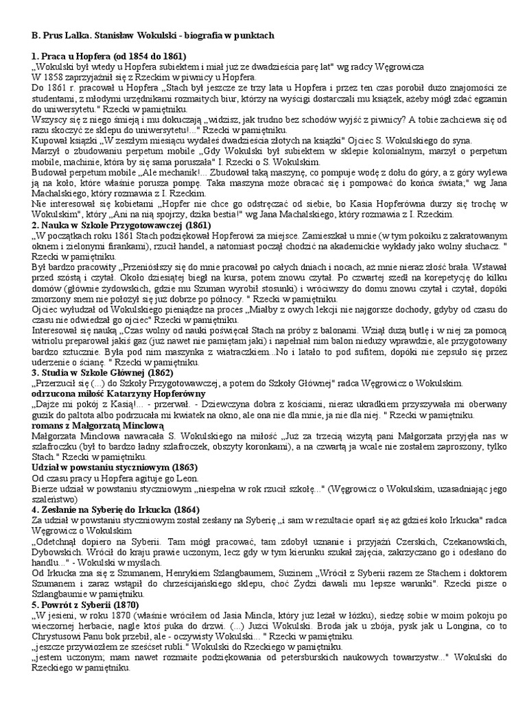 Stanisław-Wokulski-biografia-w-punktach | PDF