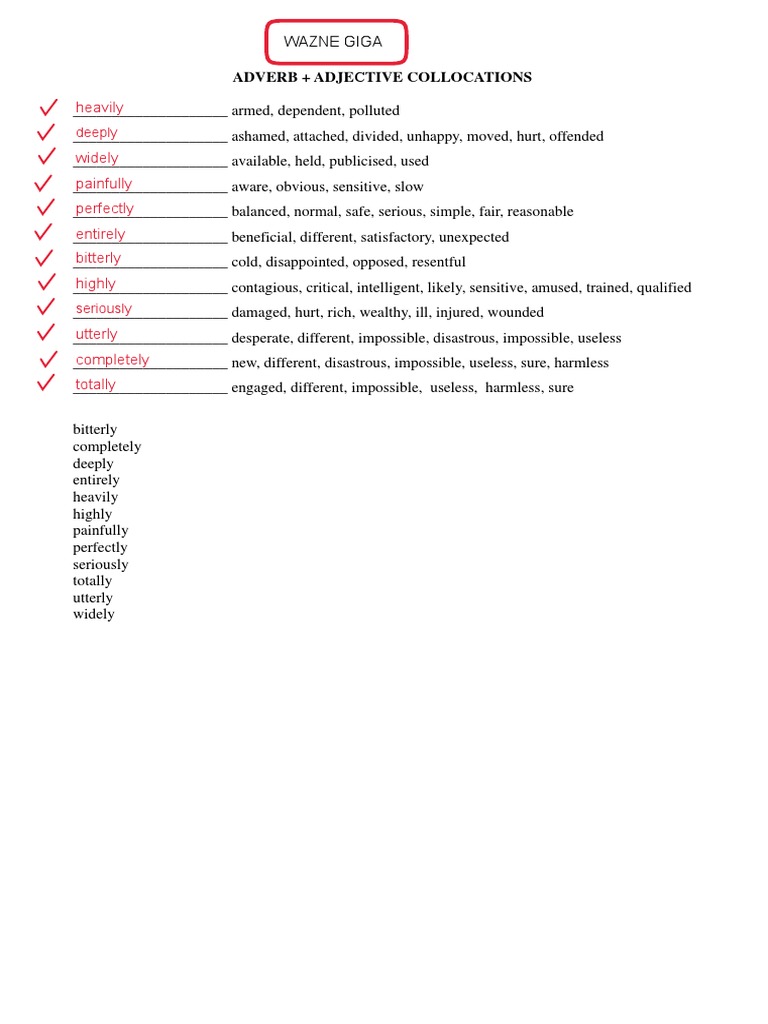 Adverbs and Adjectives Collocation Gradable | PDF | Adverb | Adjective