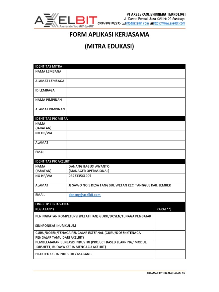 Form Aplikasi Kerjasama | PDF