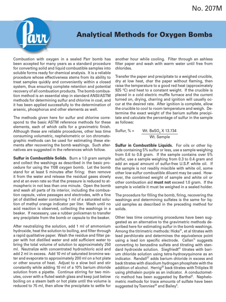 207M - Parr - Analytical Methods Oxygen Bombs | PDF