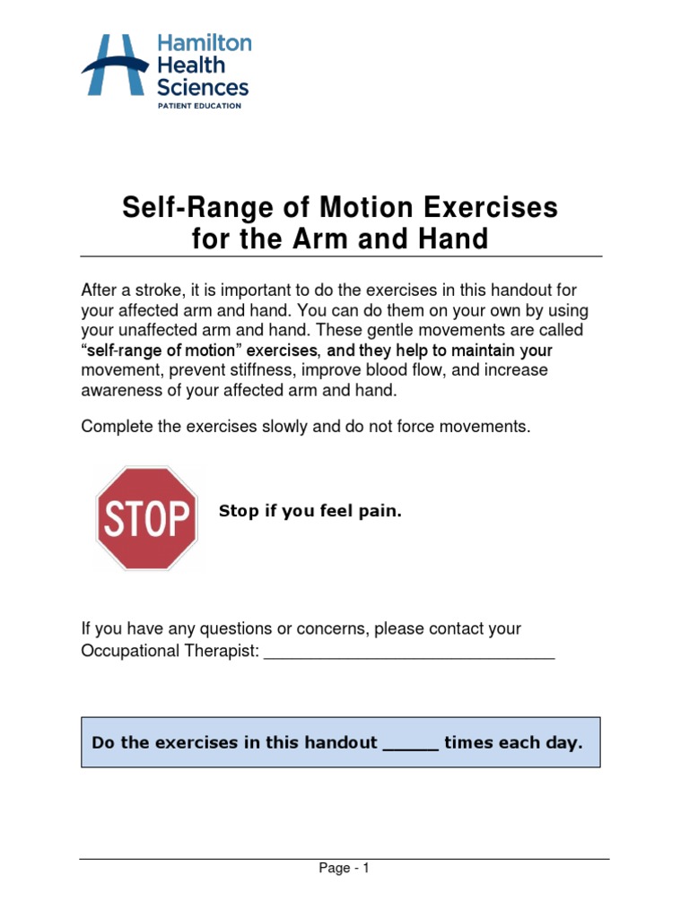 Self-Range of Motion Exercises For The Arm and Hand: Stop If You Feel ...