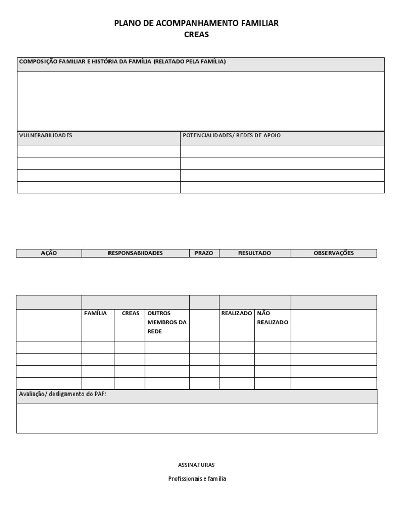 Plano de Acompanhamento Familiar | PDF