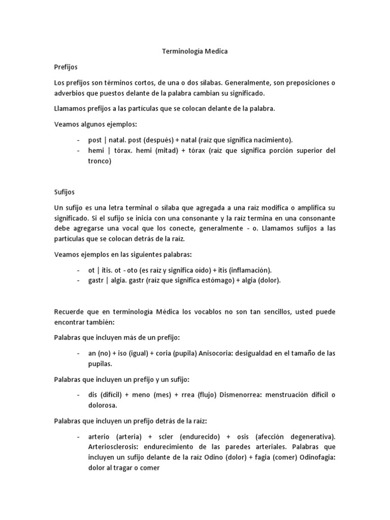 Terminología Médica: Prefijos y Sufijos | PDF | Terapia física ...