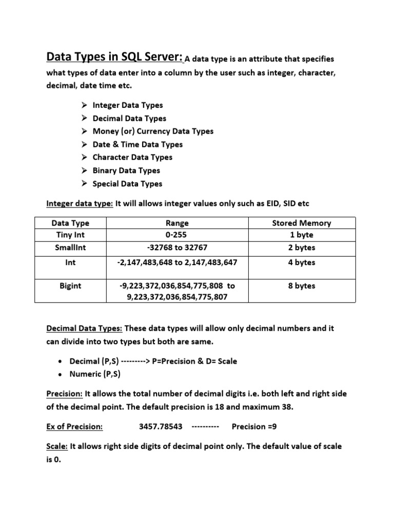 Datatypes inSQL Sever | PDF | String (Computer Science) | Data Type