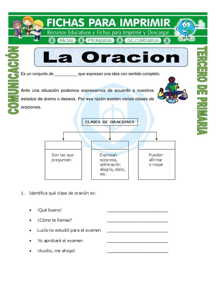 Ficha Clases de Oraciones para Tercero de Primaria | PDF