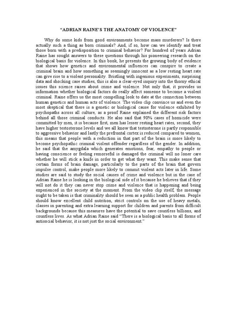 Adrian Raine'S The Anatomy of Violence | Download Free PDF ...