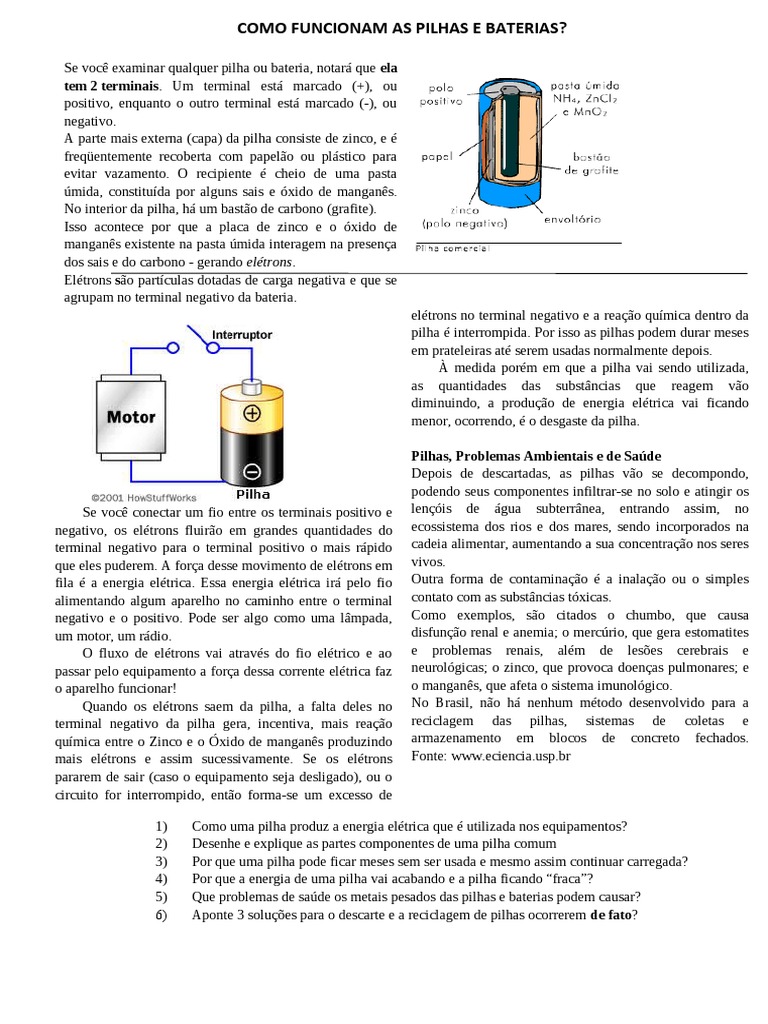 Funcionamento e Impactos das Pilhas | PDF | Elétron | Eletricidade