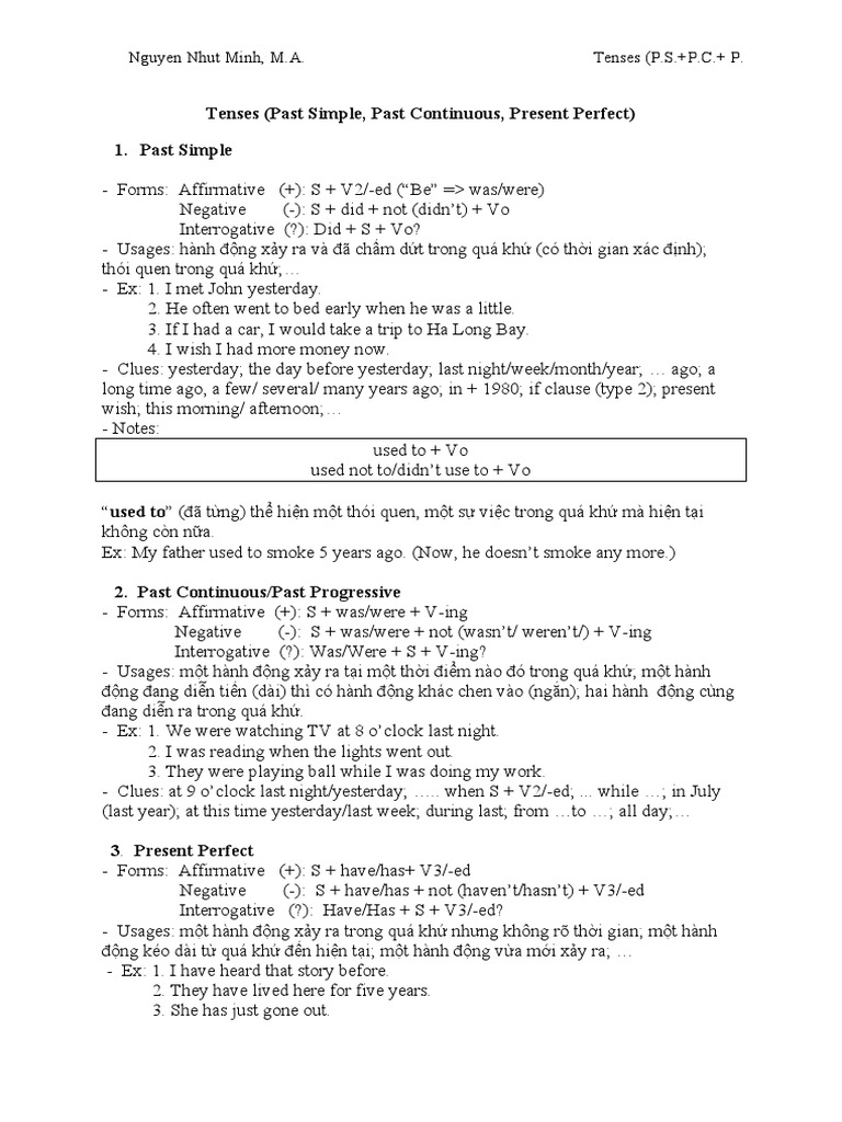 Past Sim, Pas Cont, Pres Per | PDF | Syntax | Language Arts & Discipline