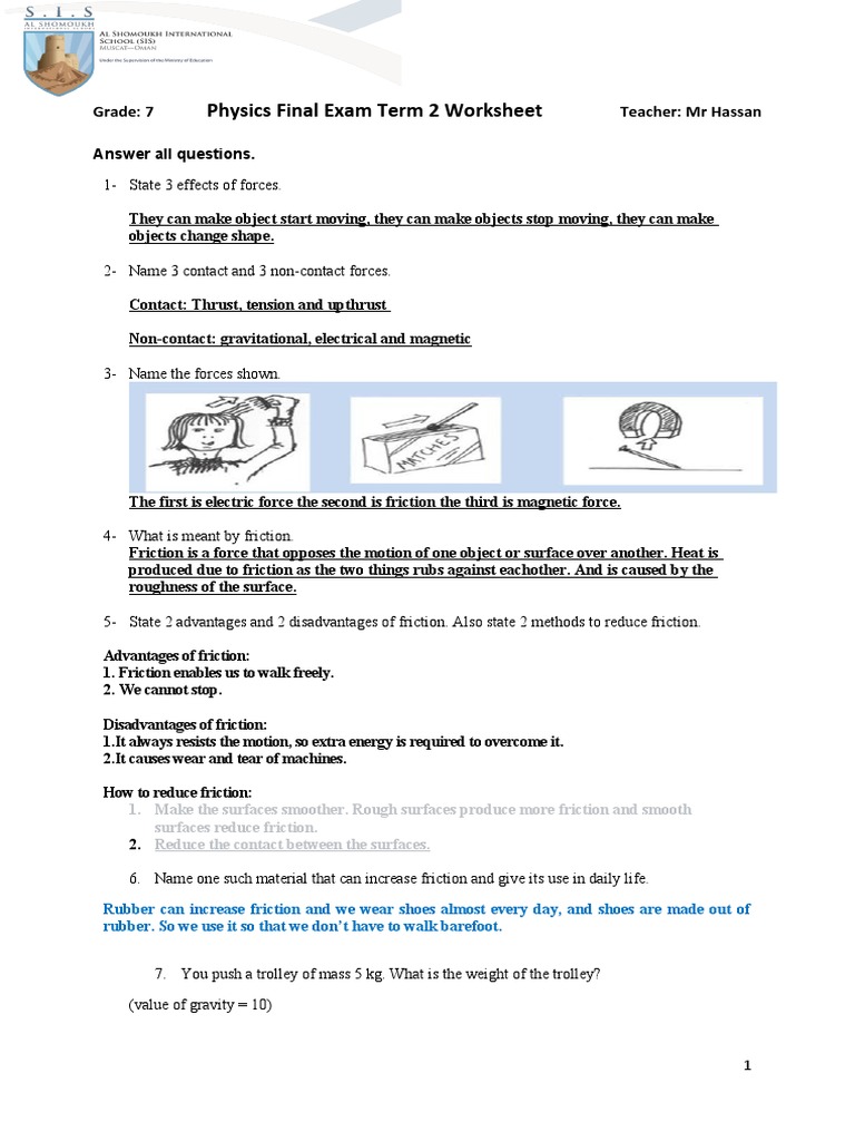 Physics Final Exam Term 2 Worksheet 7 | PDF | Sound | Waves