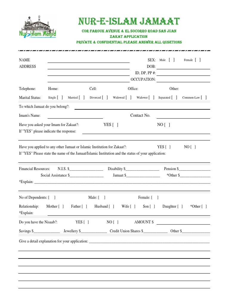 Zakaat Application Form | PDF | Social Institutions | Justice