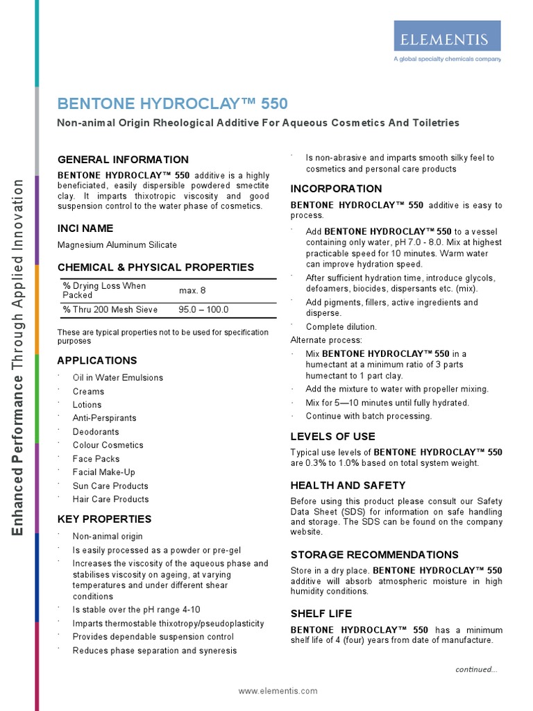 Tds-Bentone Hydroclay 550 | PDF | Cosmetics | Chemical Substances