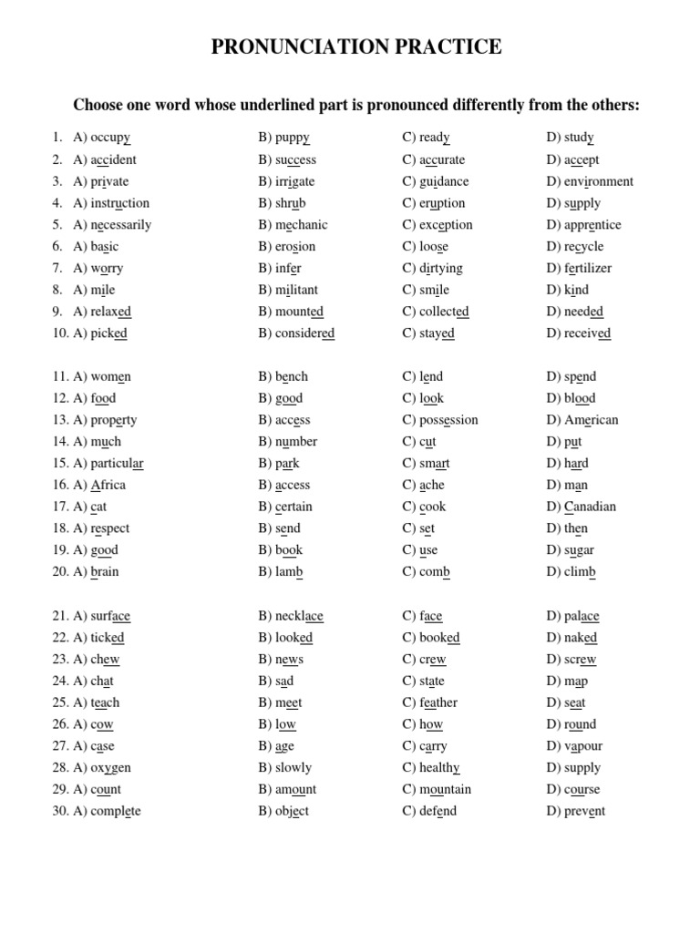PRONUNCIATION PRACTICE For Grade 5 | PDF