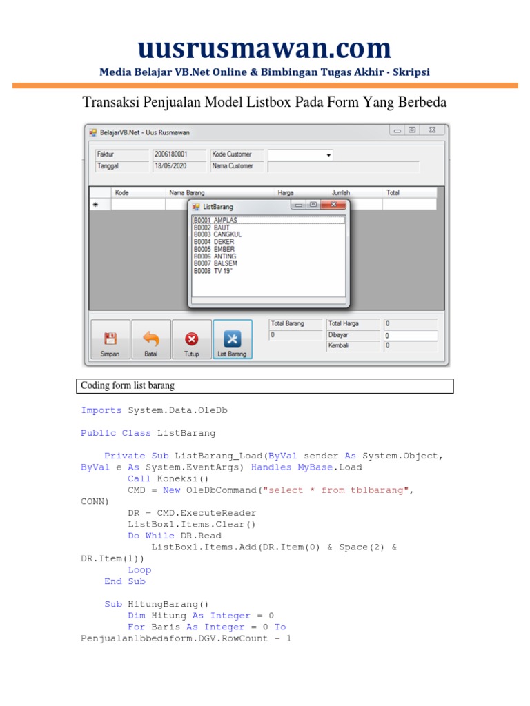 Penjualan Model3 Listbox Pada Form Yang Berbeda | PDF | Microsoft ...