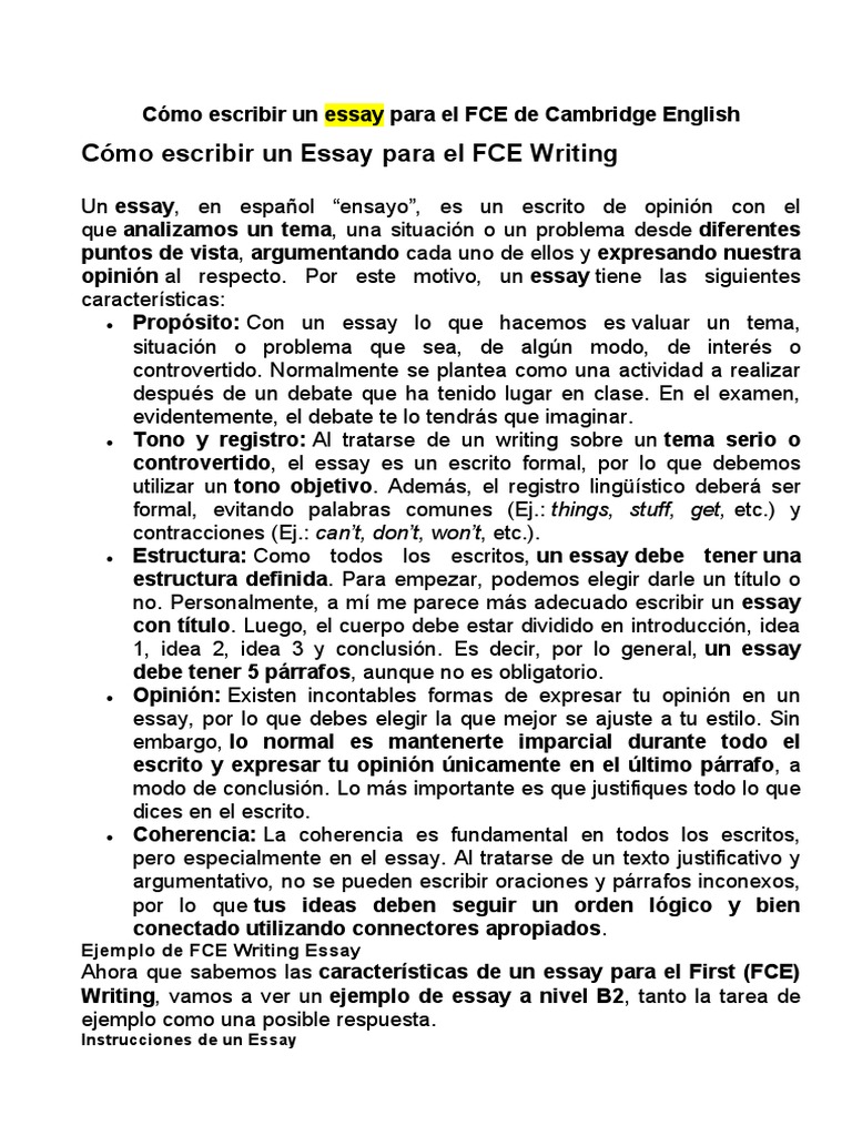 Cómo Escribir Un Essay para El FCE Writing | PDF