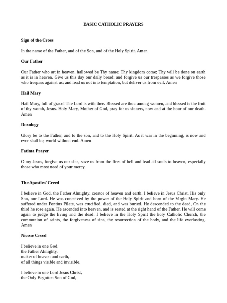 Basic Catholic Prayers Sign of The Cross | PDF | God The Father | Lord ...