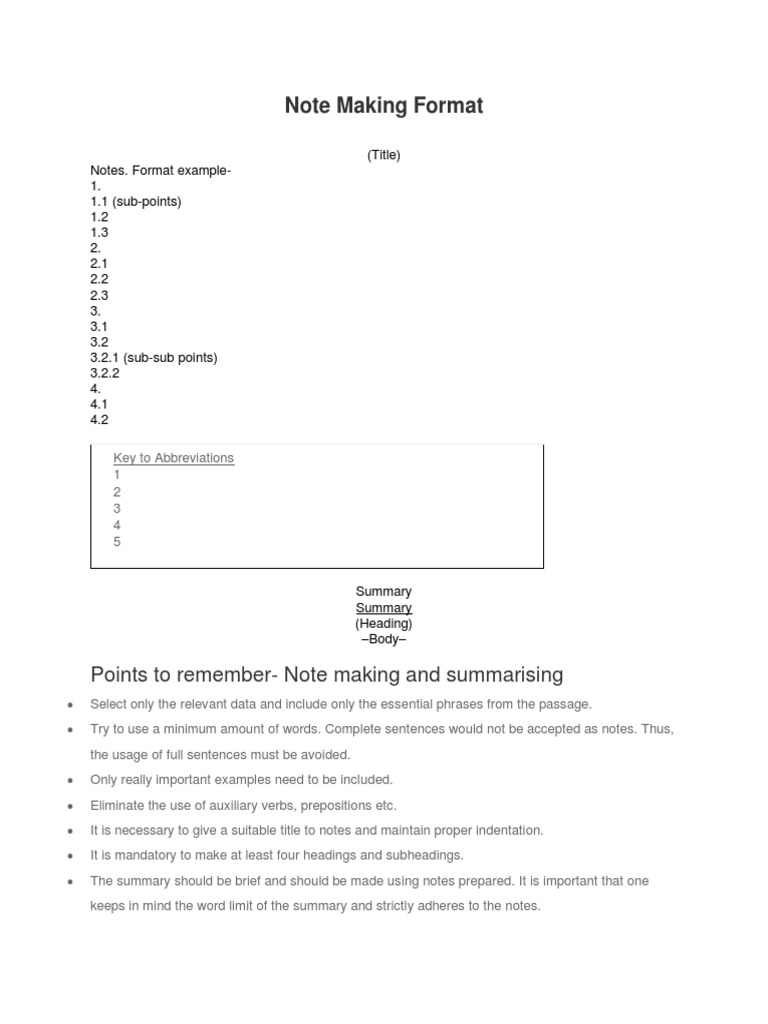 Note Making and Summarising (Reading Comprehension) | PDF | Cognitive ...