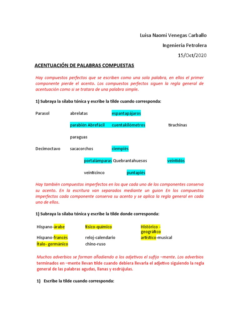 Acentuación de Palabras Compuestas | PDF | Unidades Semánticas ...