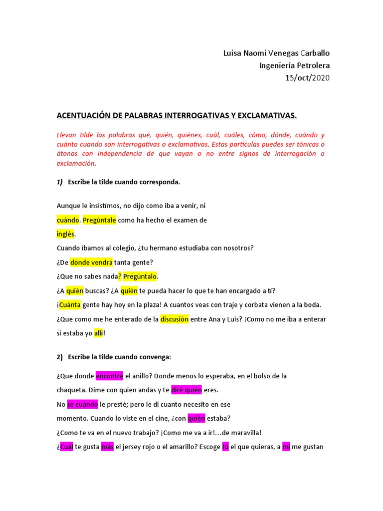 Acentuación de Palabras Interrogativas y Exclamativas | PDF