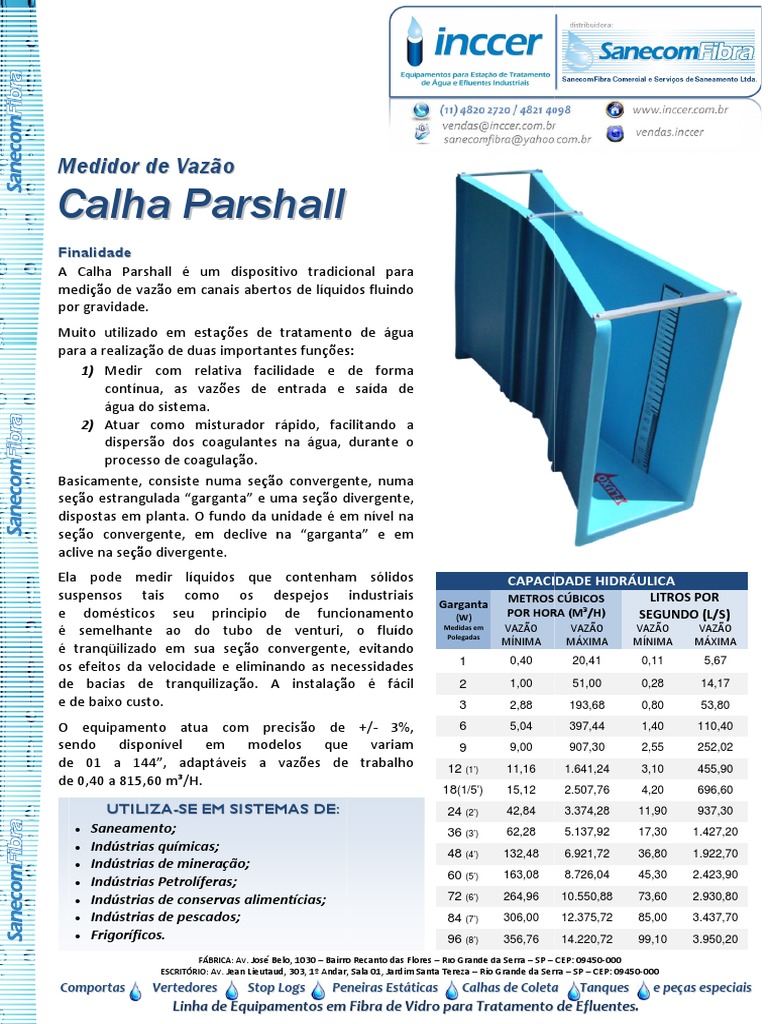 Medidor de Vazão: Descrição e Aplicações da Calha Parshall | PDF ...