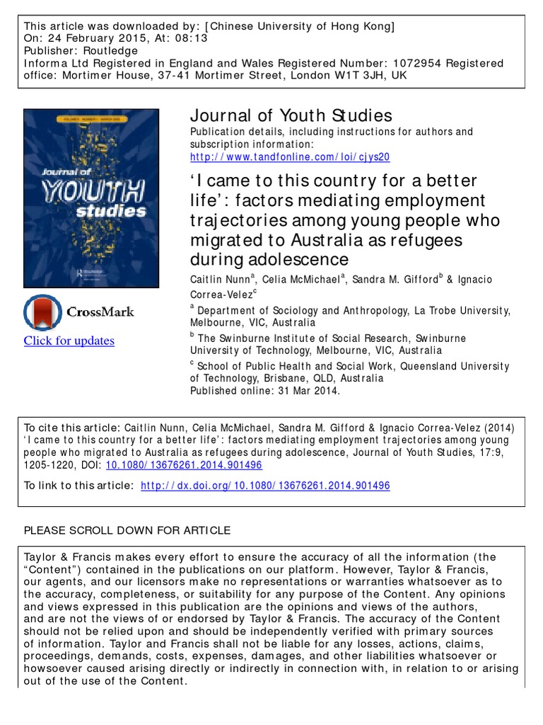 Journal of Youth Studies: Click For Updates | PDF | Immigration | Refugee