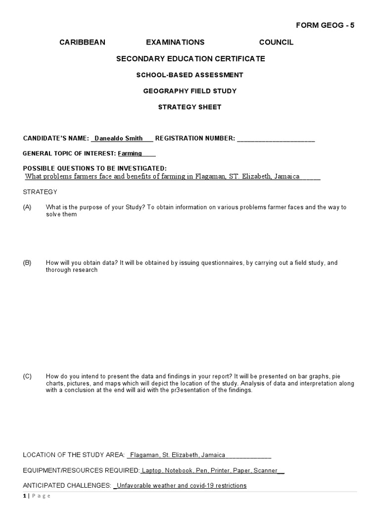 CSEC - GeographyFieldStudy - SBAForm - Strategy Sheet and Full SBA ...