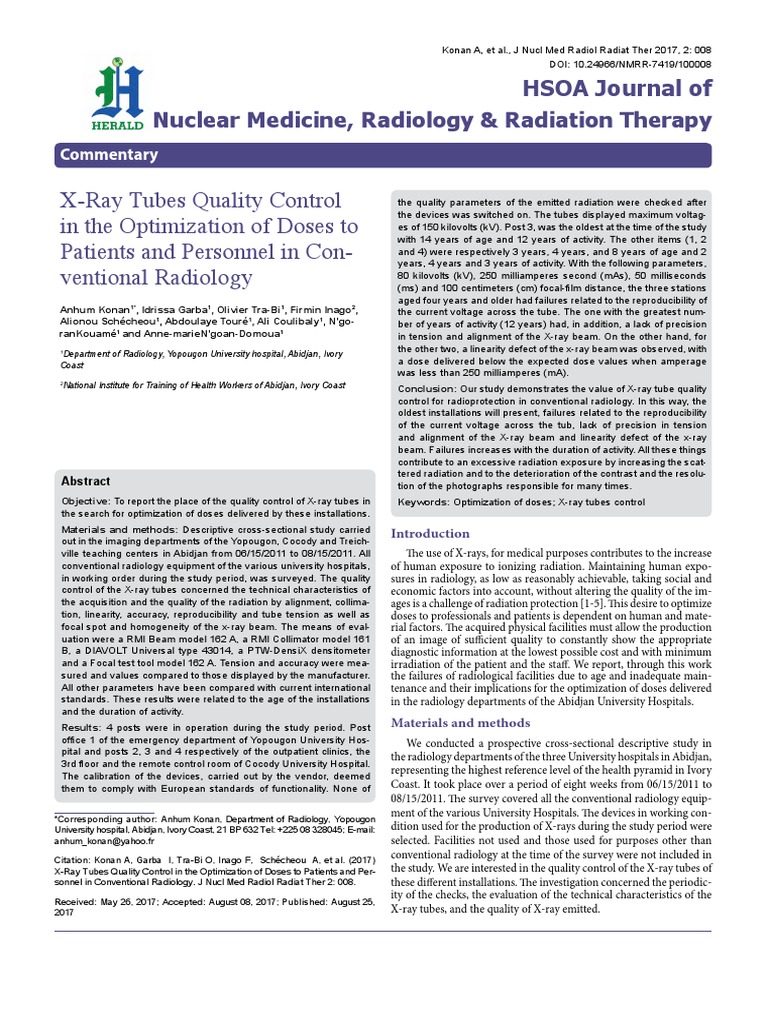 X-Ray Tube Quality Control in Radiology | PDF | Radiation Therapy ...