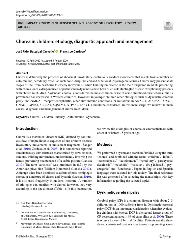 Chorea in Children: Etiology, Diagnostic Approach and Management | PDF ...