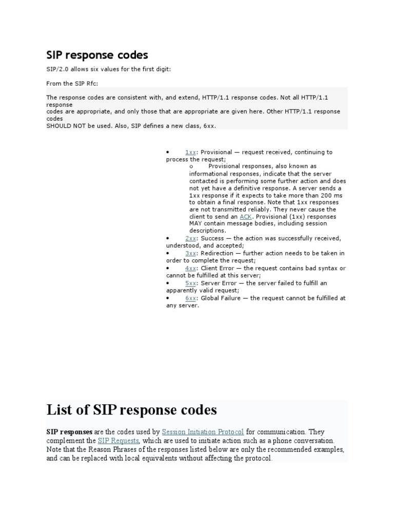  SIP Response Codes Session Initiation Protocol Proxy Server