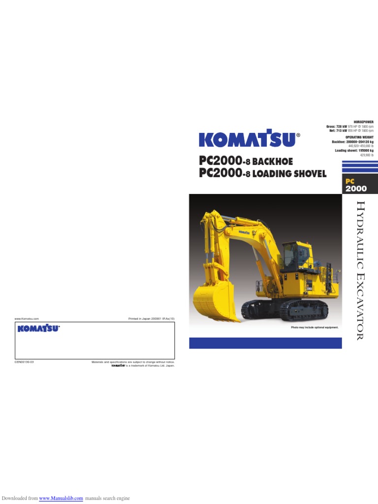 Komatsu PC2000-8 Excavator Overview | PDF | Engines | Horsepower