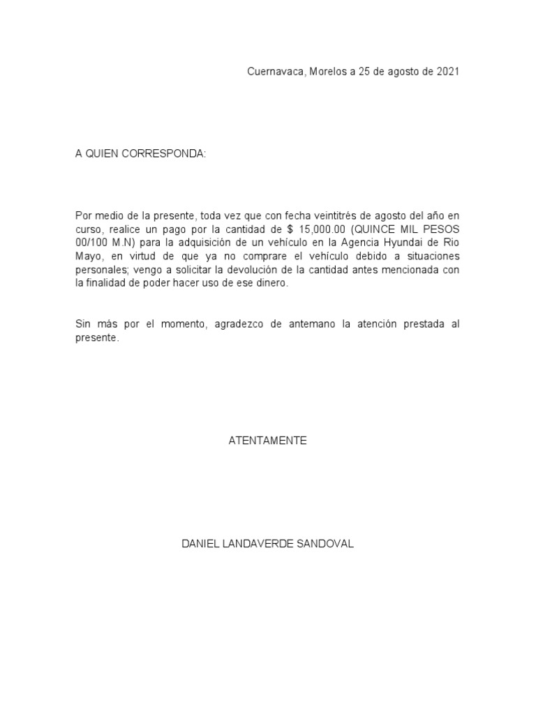 Carta Reembolso Daniel Landaverde | PDF