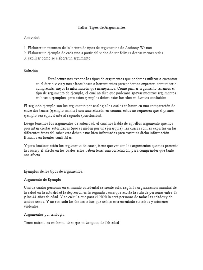 Tipos de Argumentos | PDF | Argumento | Analogía