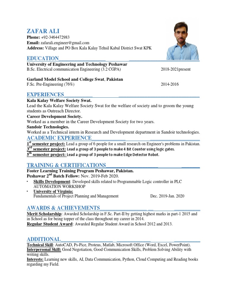 Zafar-Ali RESUME | PDF | Computer Engineering | Computer Science